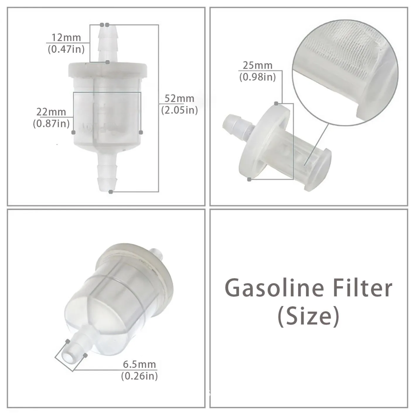 Universal 1/4 Fuel Filter, 3-Pack Plastic Gasoline Strainer for ...