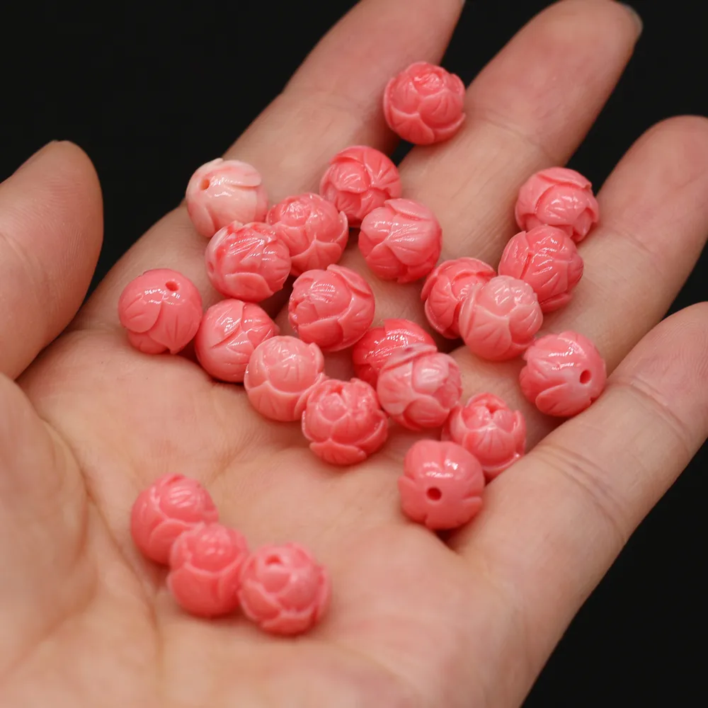 Natural Red Coral Beads: Round Flower Shape, DIY Jewelry Making, from ...