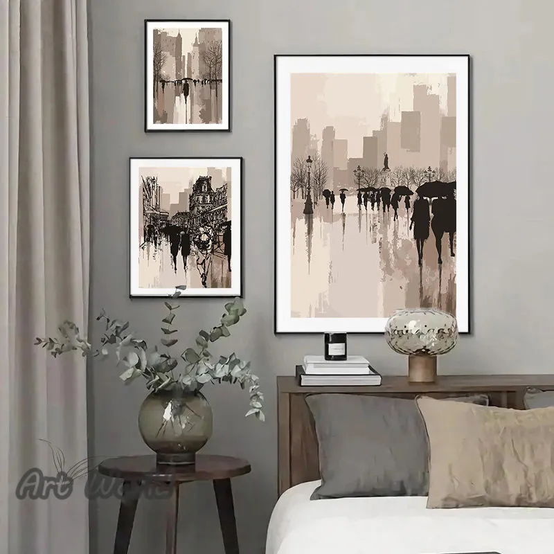 Modern Abstract City Street Landscape Picture Crowd Poster Nordic ...
