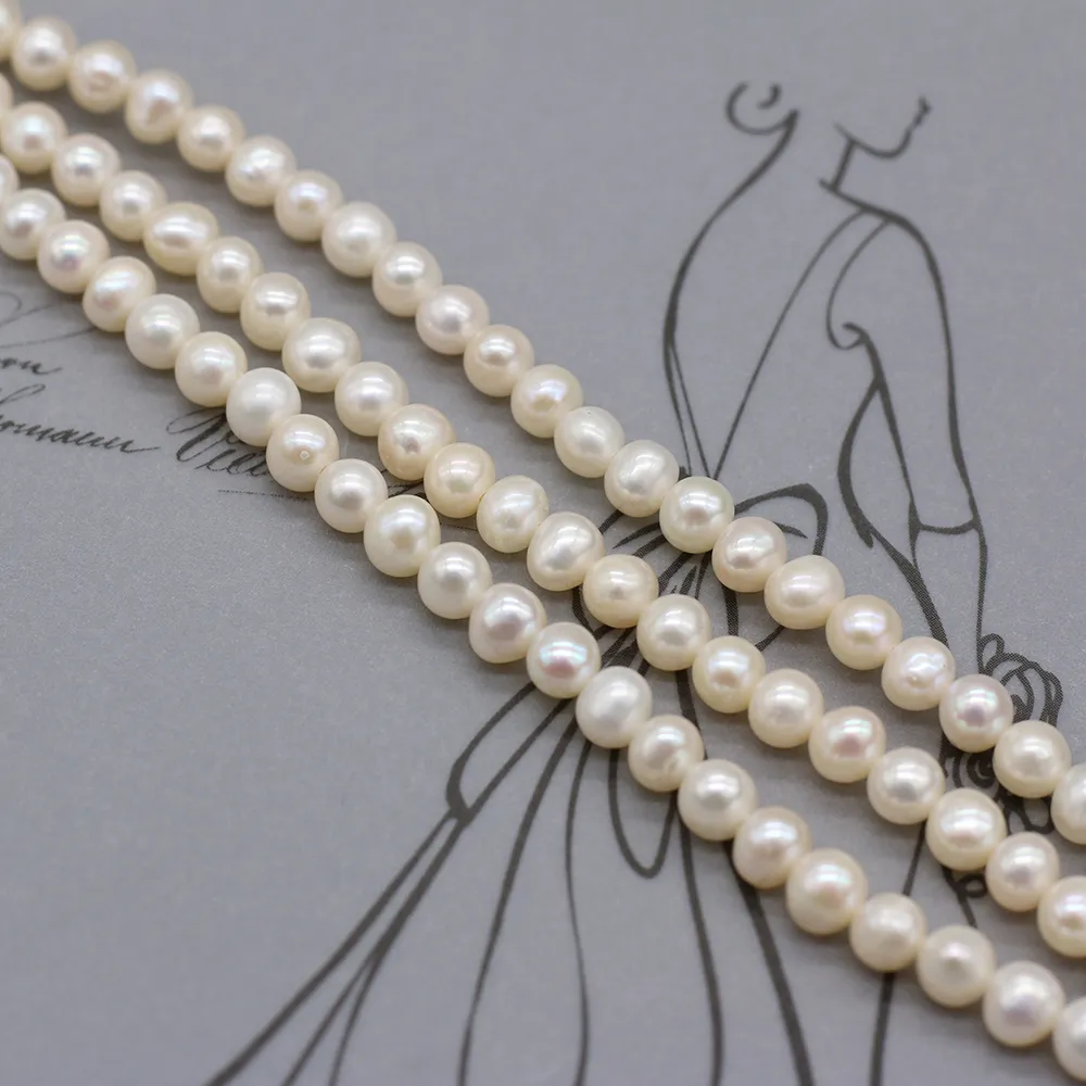 Natural Freshwater Pearl Beads Smooth White Round Loose Pearls for DIY ...