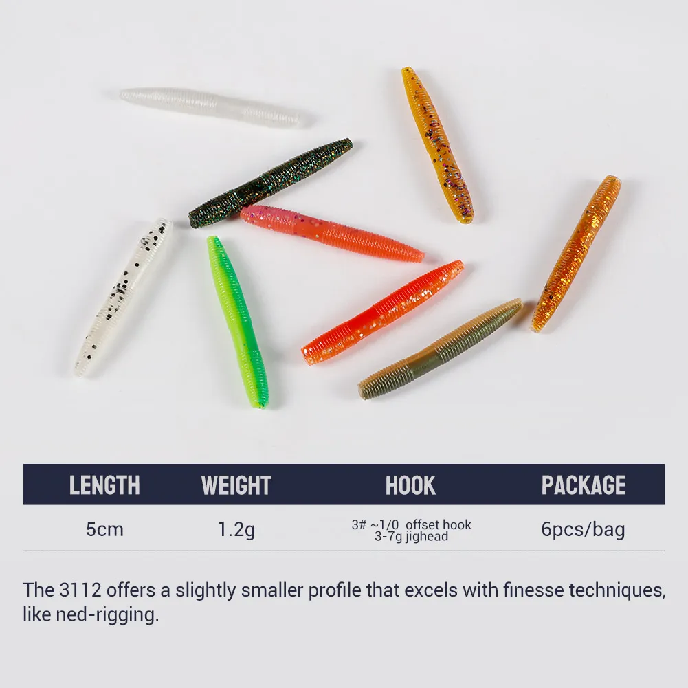 NOEBY Silicone Stick Worm Bait Jig Head Ned Rig Lure - 5cm/1.2g ...