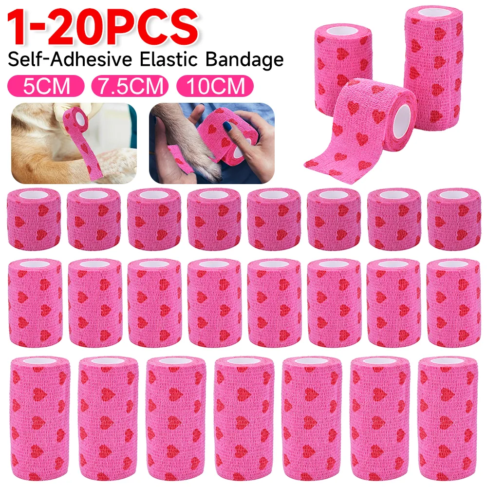 Rose Red Heart Printed Pet Bandage Wrap Self-Adhesive Elastic Nonwoven ...