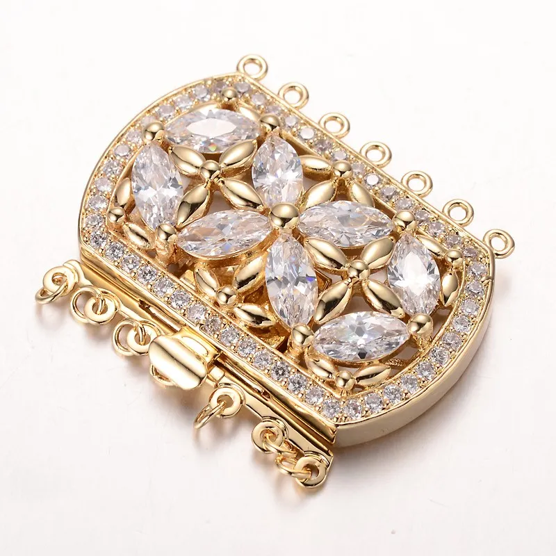 Brass Box Clasps with Cubic Zirconia, Rectangle Flower Multi-Strand ...