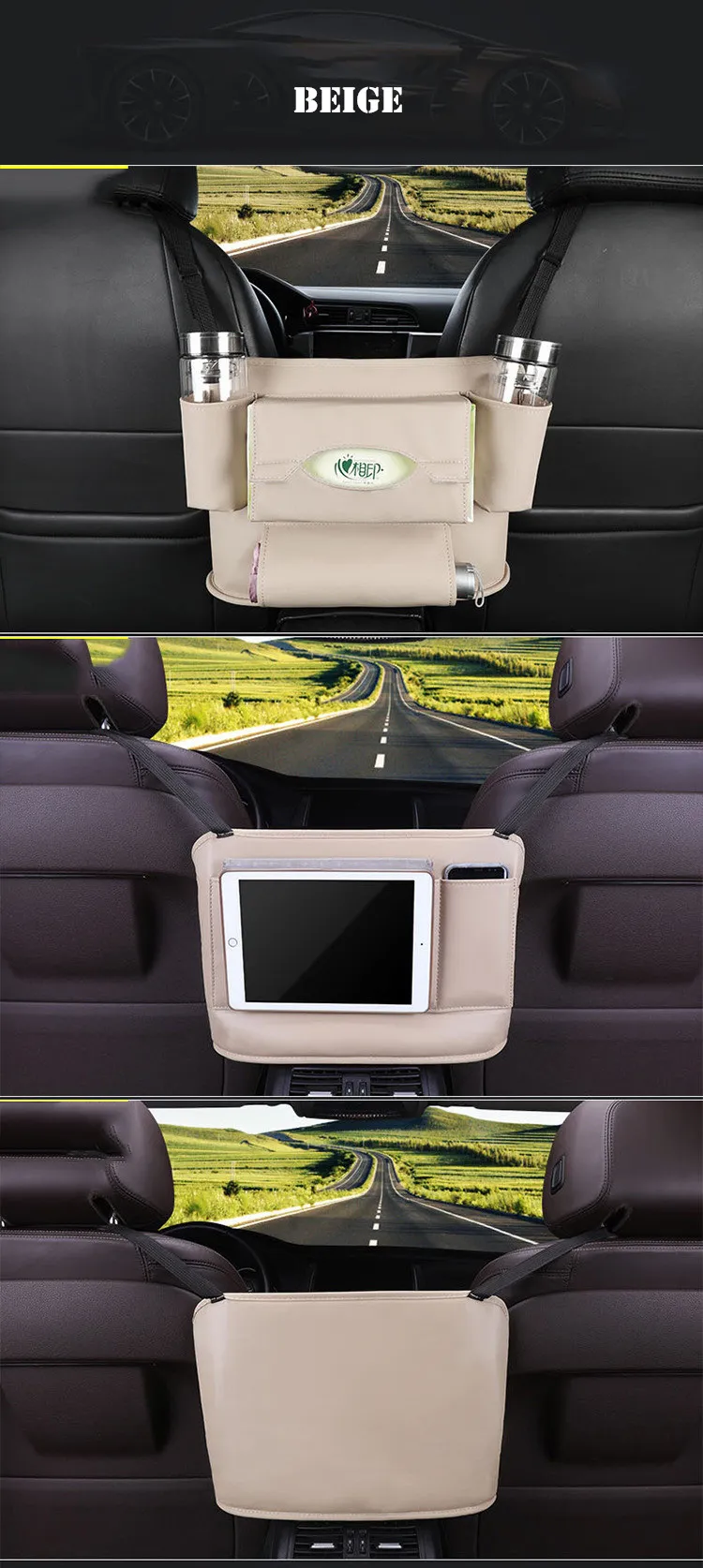 Leather Car Seat Handbag Holder Large Capacity Tissue Bag Storage ...