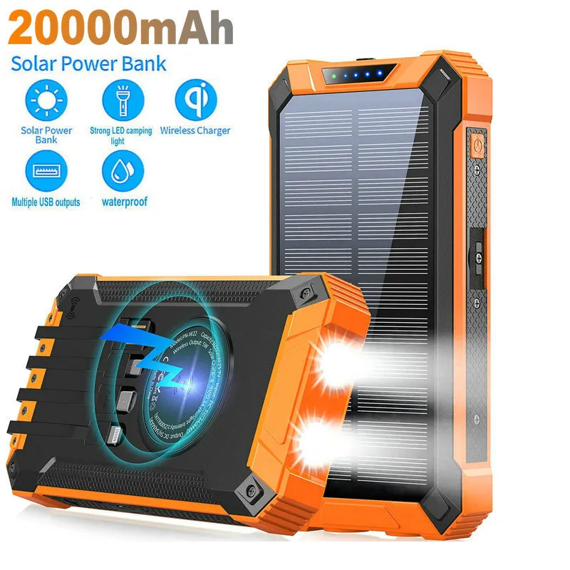 Solar Power Bank 20000mAh, Portable Camping Battery Charger with 4 ...