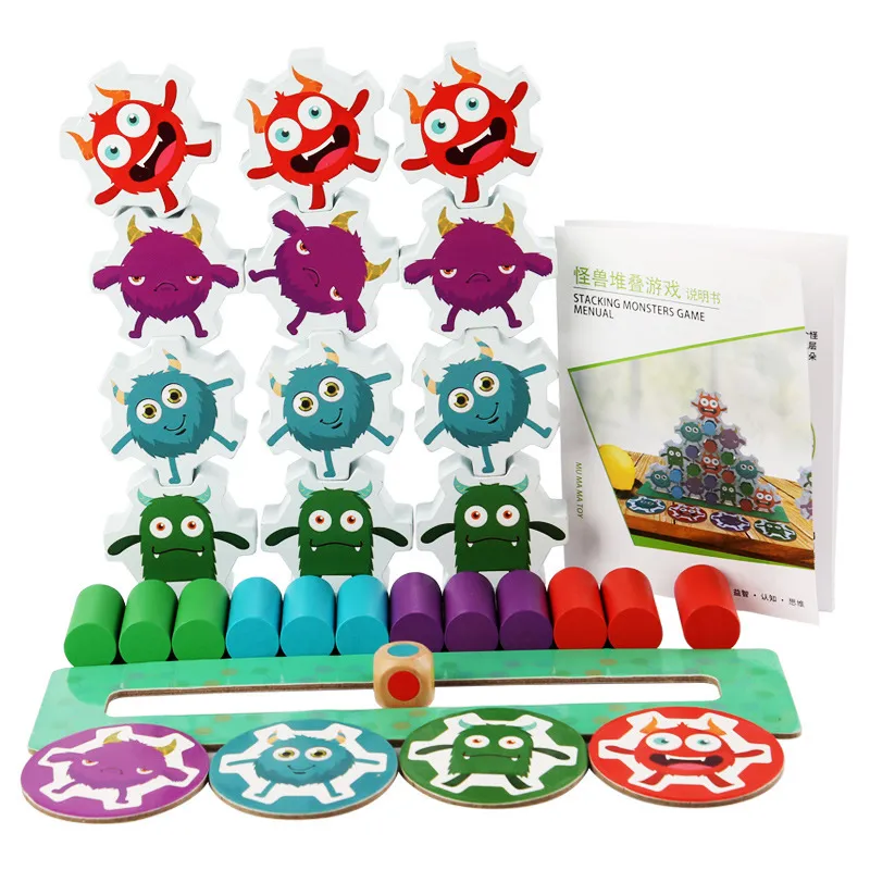 Montessori Animal Stack Balance Game Wooden Marine Life Stacking Blocks ...