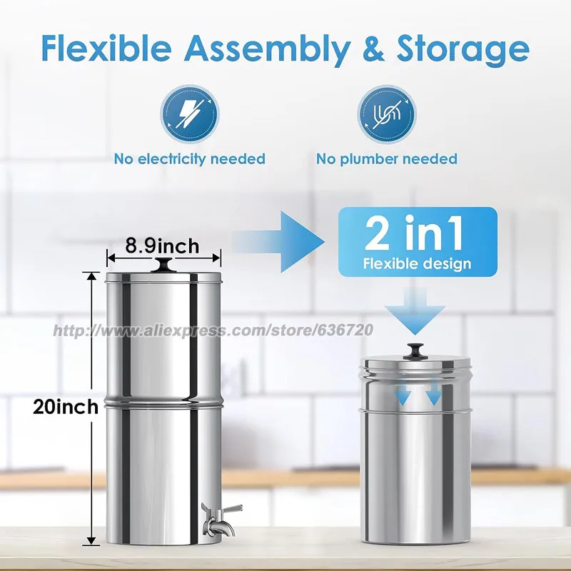 Gravity-Fed Water Filter: 2 Black Filter Elements for Clean Water ...