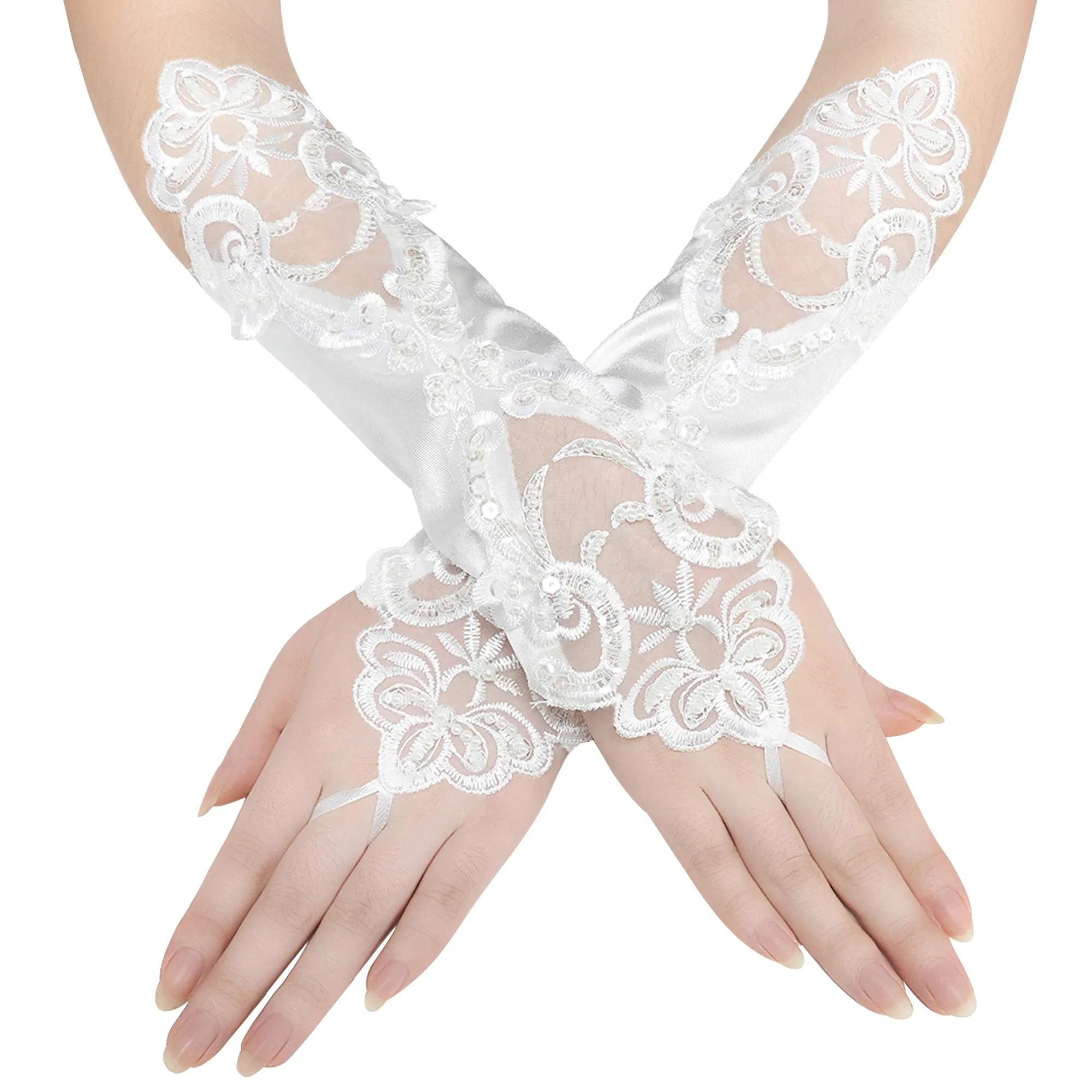 Satin Opera Party Gloves: Stretchy Lace Tea Party Gloves for Weddings ...