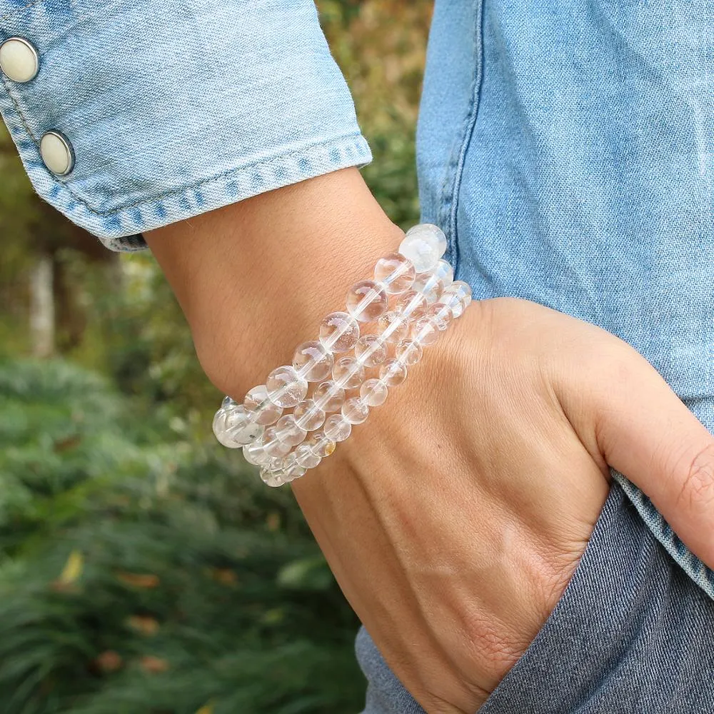 DHgate Healing Energy Natural Clear Quartz White Round Beads Bracelet for Men and Women Jewelry