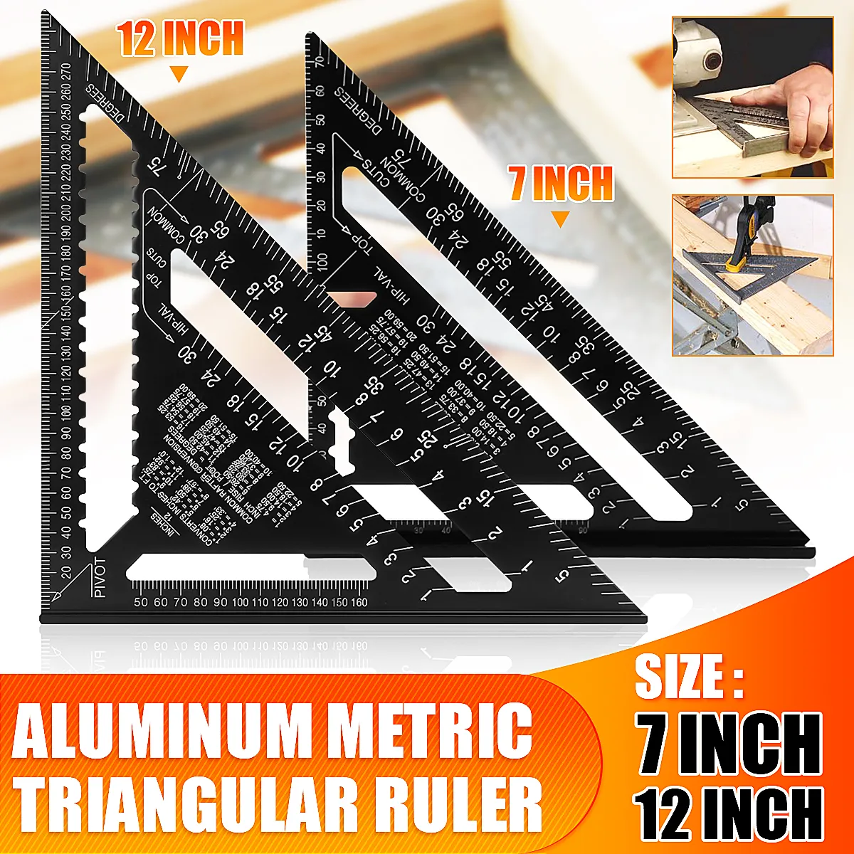 Ruler For Carpentry: 7/12 Inch Aluminum Alloy Triangle Angle Ruler ...