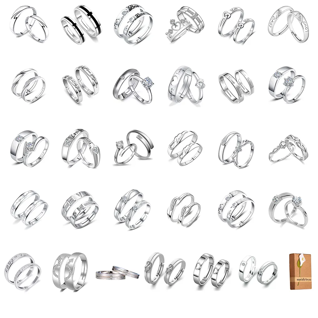 Set Couples Rings Men Women Crystal Letters Cuff Rings Wedding Party ...
