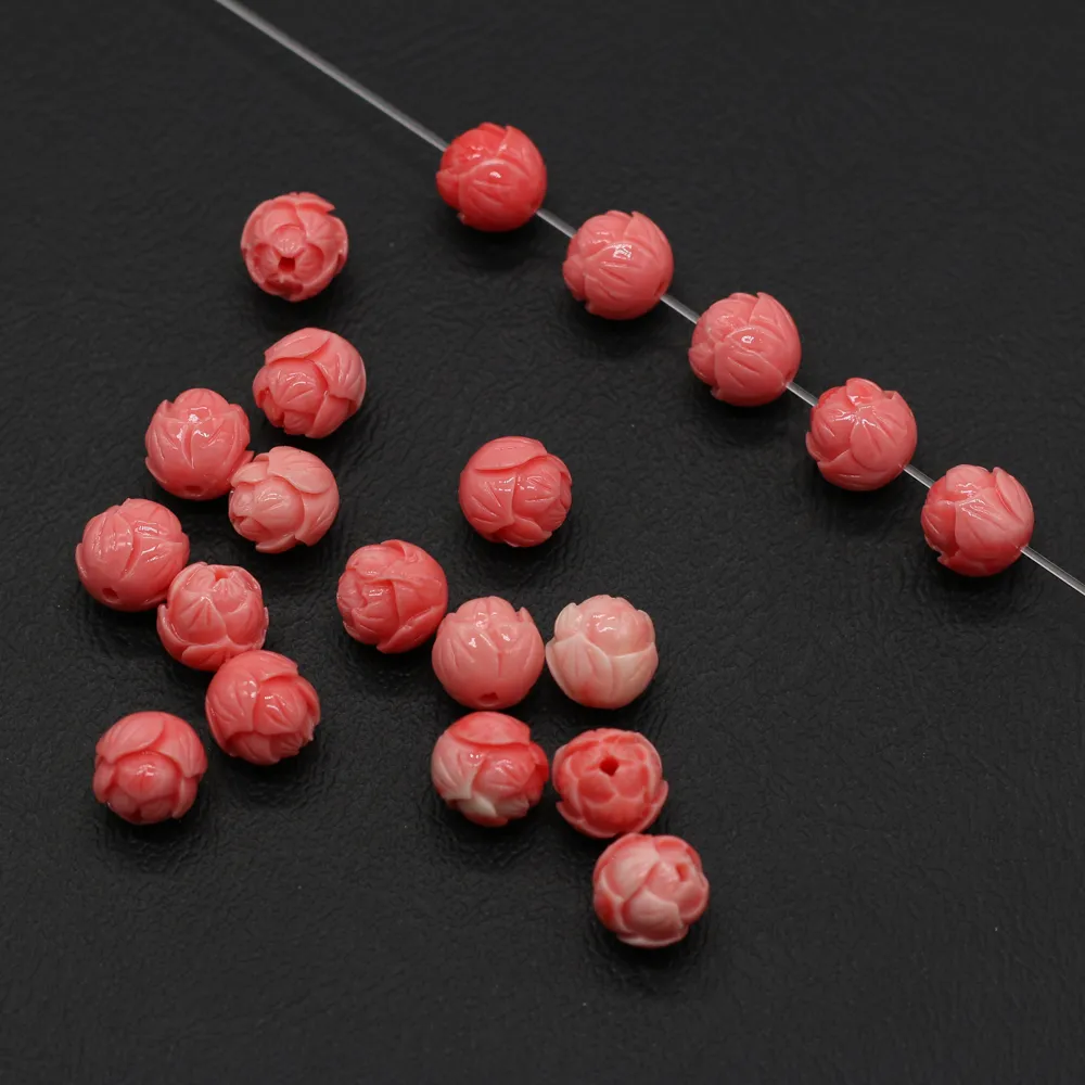 Natural Red Coral Beads: Round Flower Shape, DIY Jewelry Making, from ...
