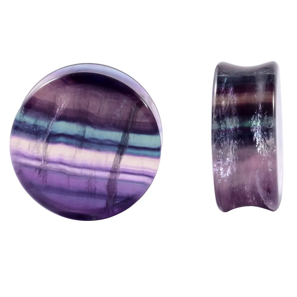 Aurora Fluorite Saddle Ear Plugs | Stone Double Flared Ear Gauges ...