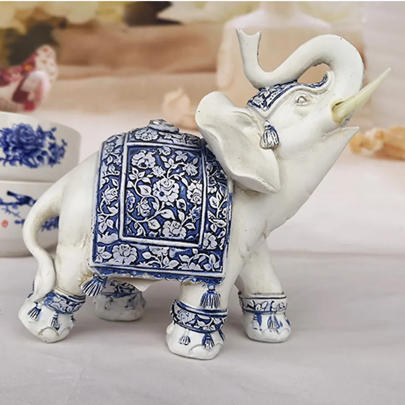 Elephants Statue White Color Resin Good Luck Wealth Lucky Elephant Feng ...