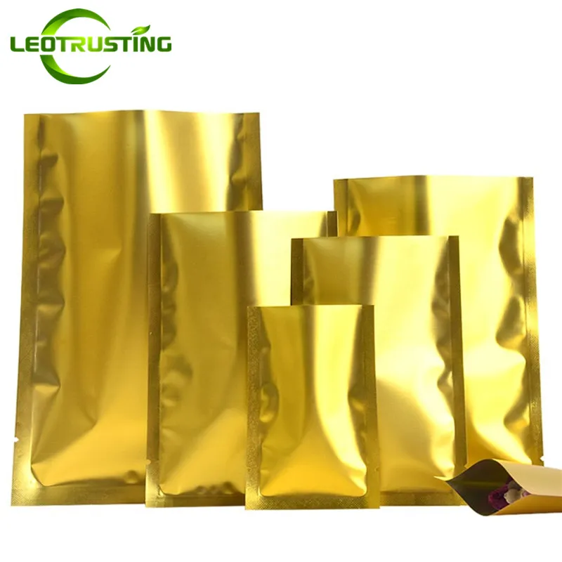 Matte Gold Aluminum Ziplock Bags for Herbs, Coffee, Food Storage ...