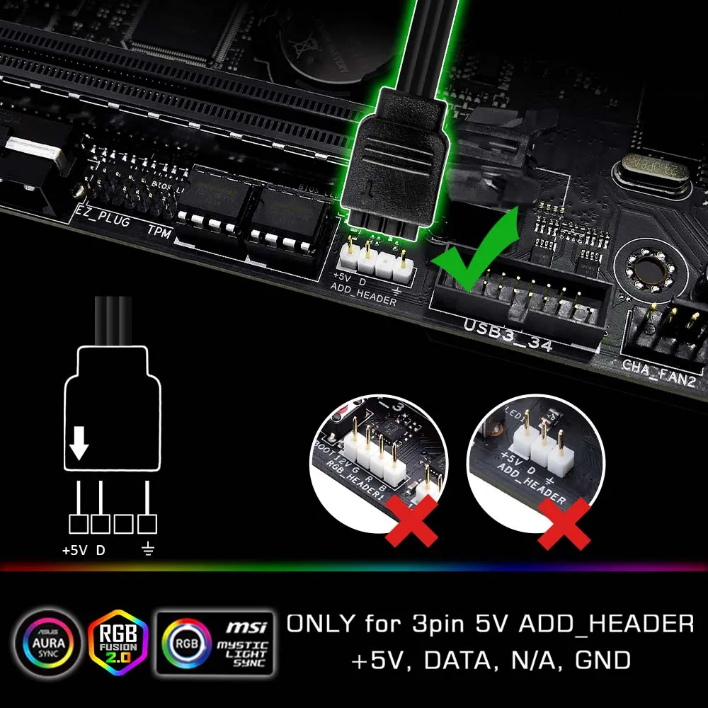 DHgate.com:5V 3-Pin Addressable RGB LED Strip Connector for ASUS AURA ...