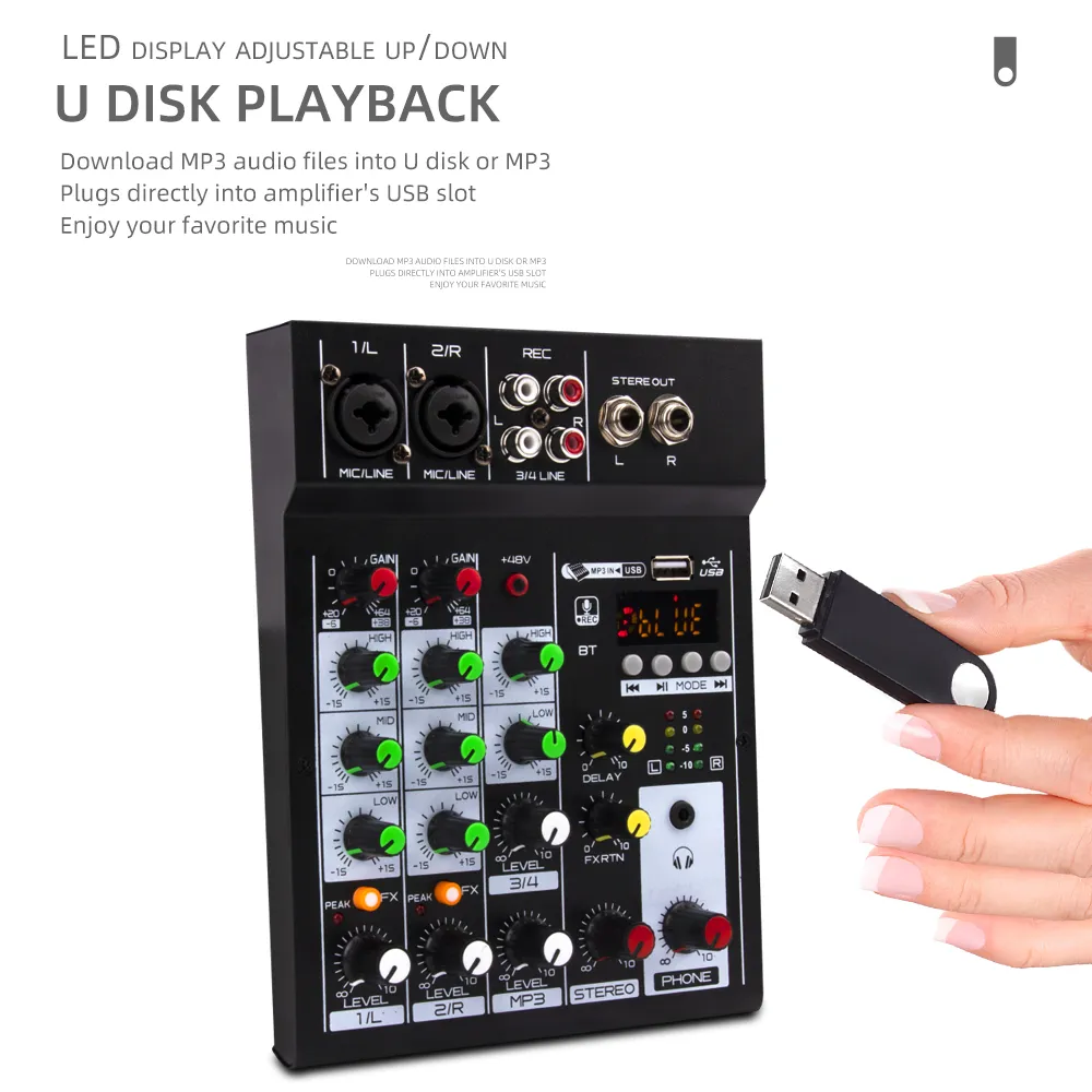 Professional 4-Channel Digital Audio Mixer - USB, Bluetooth, Pro Sound ...