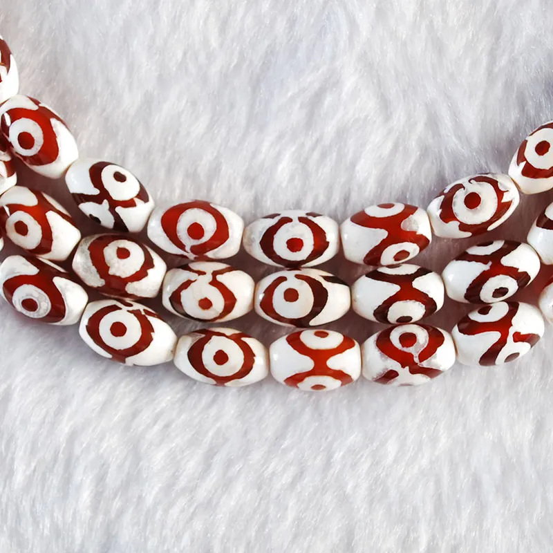 12x8 mm Natural Red Tibetan Dzi Eye Agate Stone Beads Oval Round Drum ...