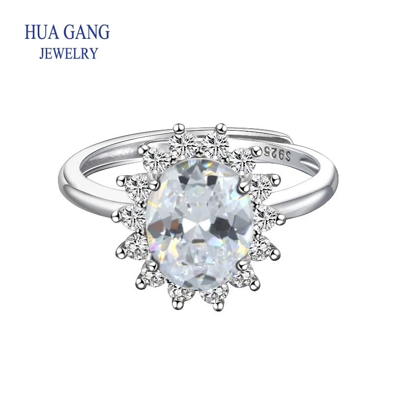 Oval Stone 10x12mm 925 Sterling Silver Adjustable Ring with Cubic ...