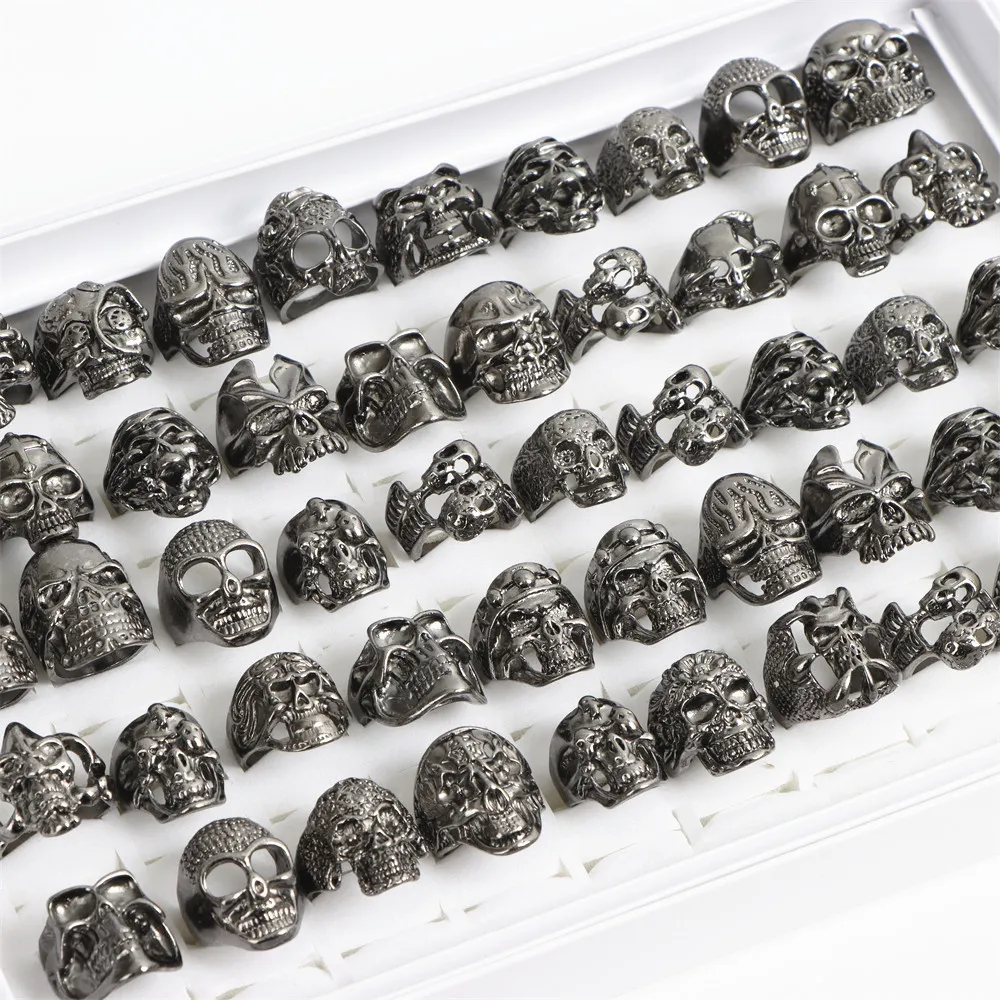 Wholesale Retro Gothic Punk Big Skull Rings for Men and Women, Vintage ...