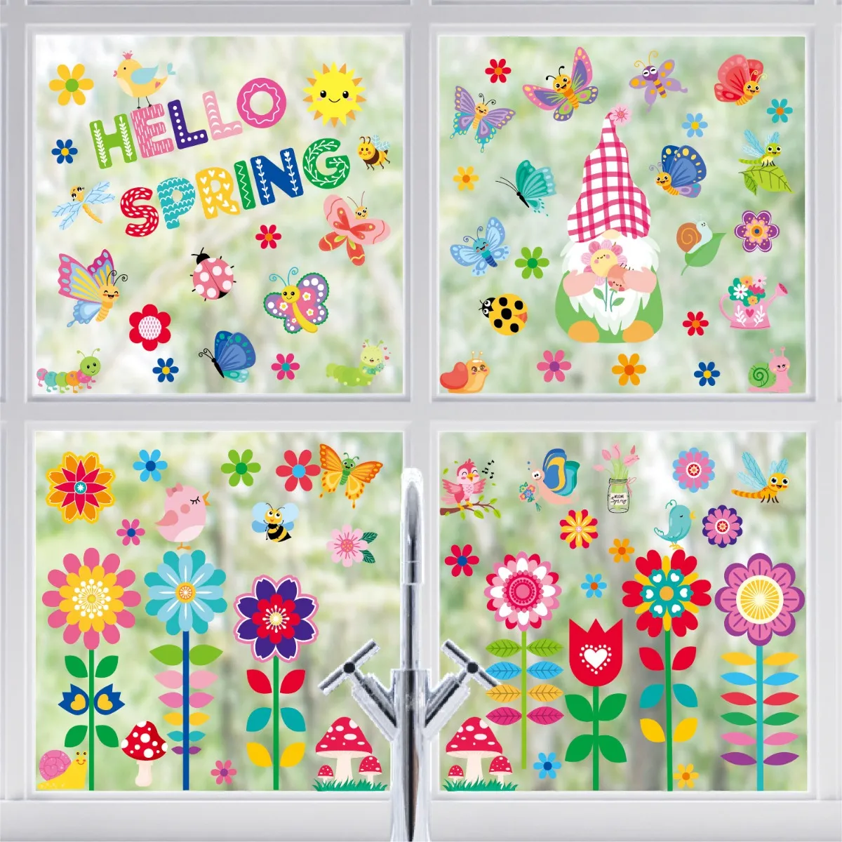 DHgate.com:9 Sheets Colorful Floral Spring Window Stickers, Double ...