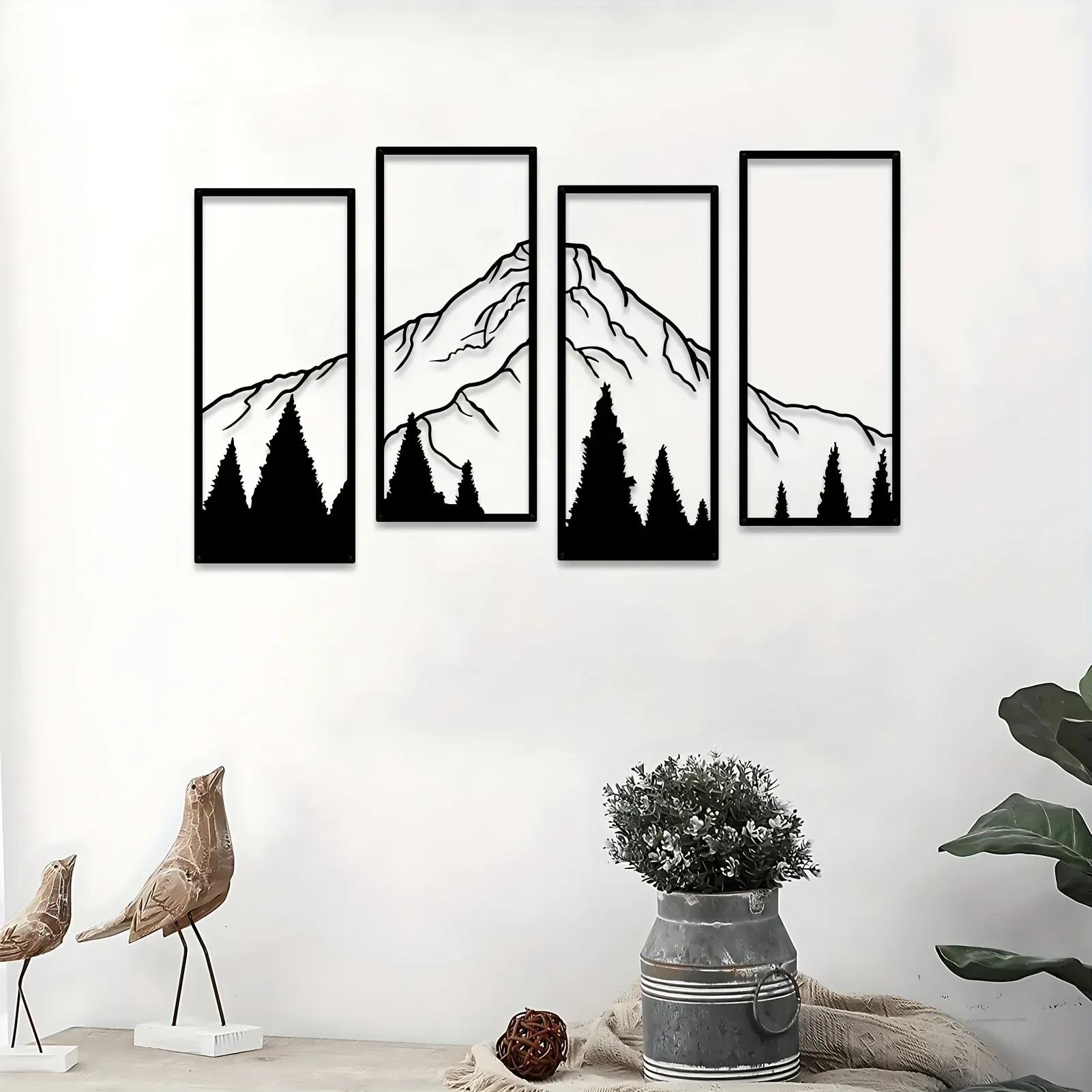 Set of 4 Minimalist Metal Mountain Wall Decor