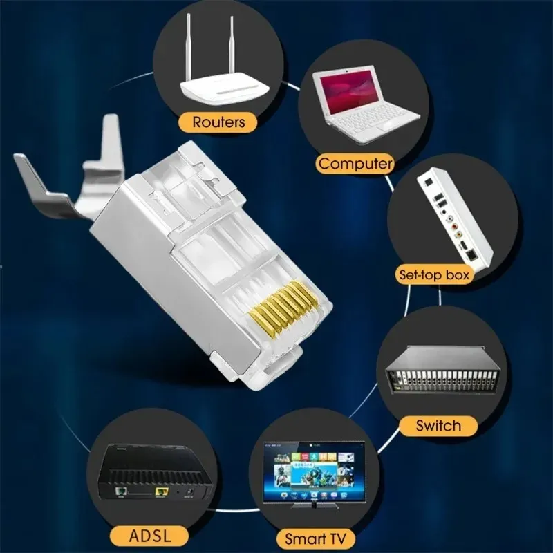 RJ45 Shielded Connector CAT7 CAT6 CAT5 8P8C Gold Plated Ethernet Cable ...