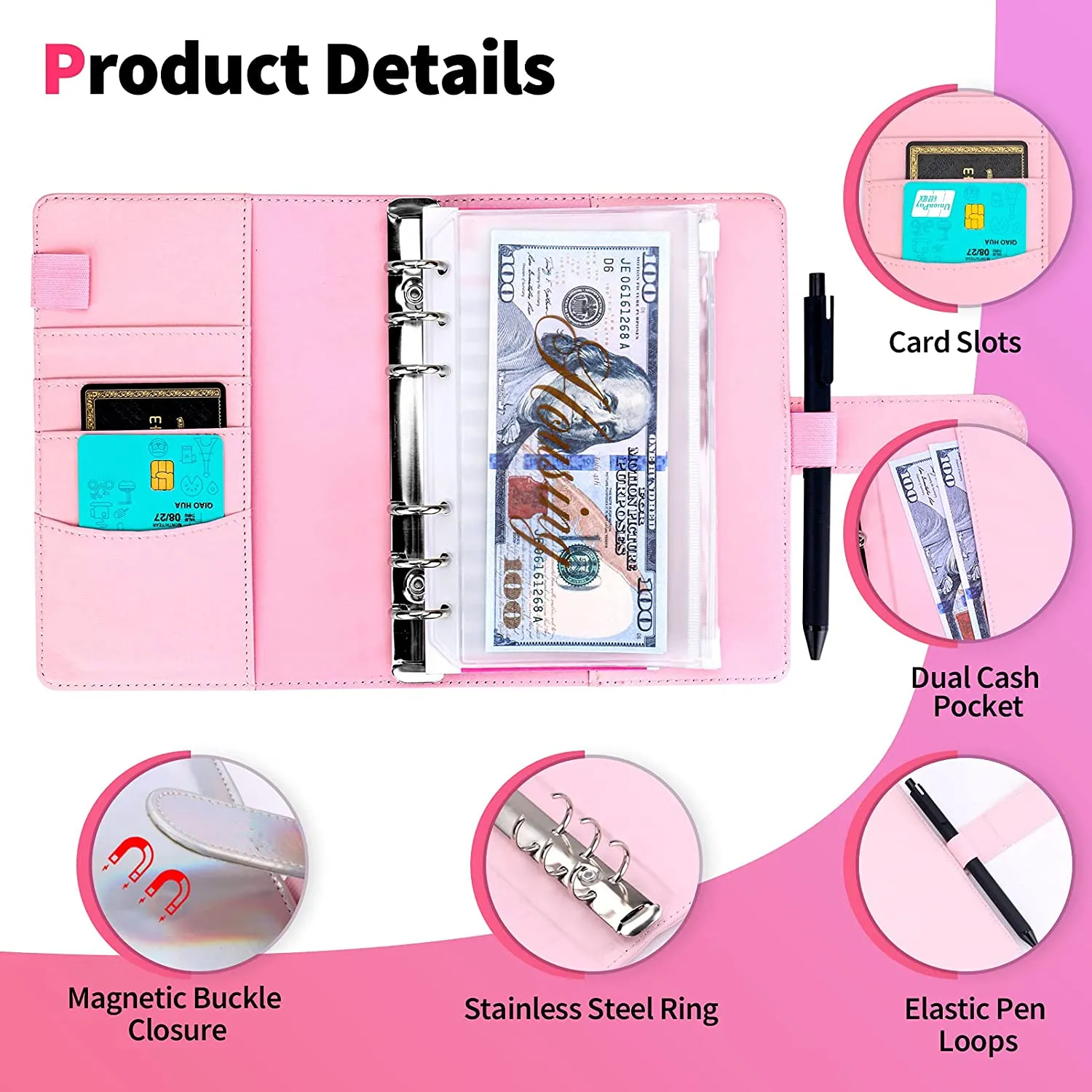 Leather Planner Binder with Envelope Wallets: A6 PU Leather Budget ...