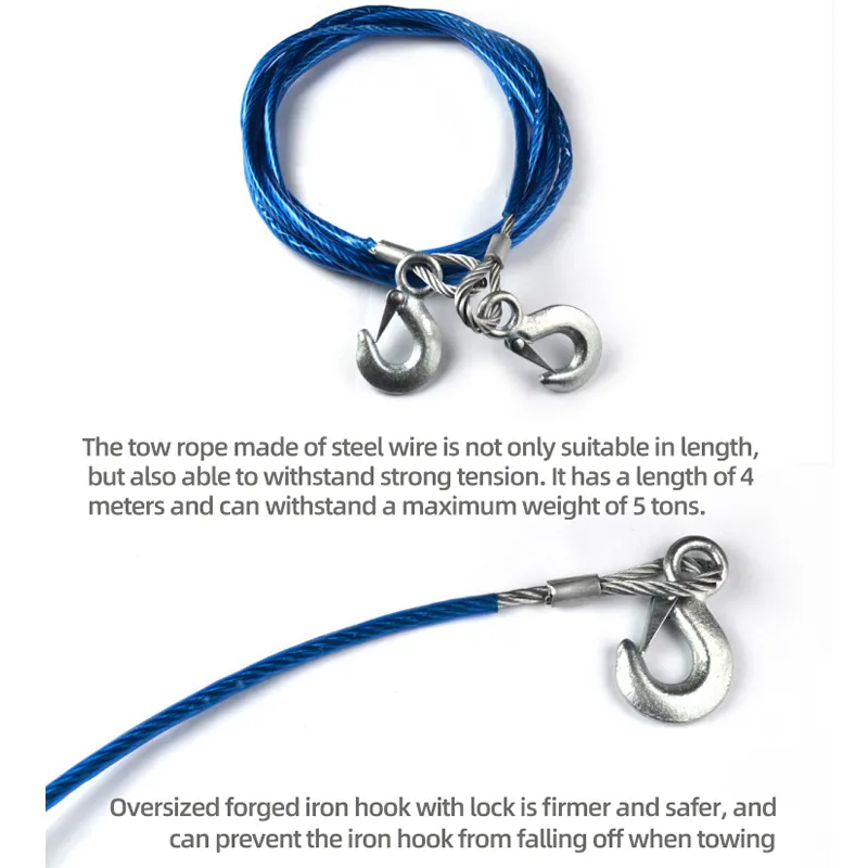 Car Trailer Rope 16.4 ft 5 Tons Steel Wire Tow Rope with Hook for ...
