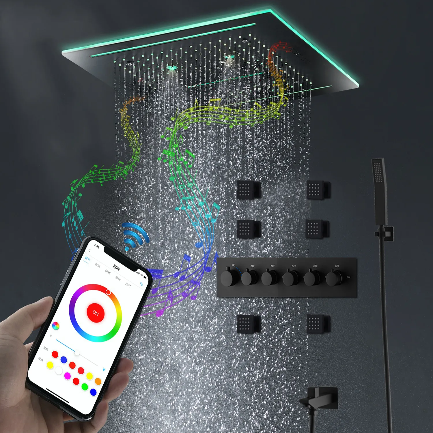 5-Function Luxury Rainfall Shower System with LED & Misty Waterfall for ...