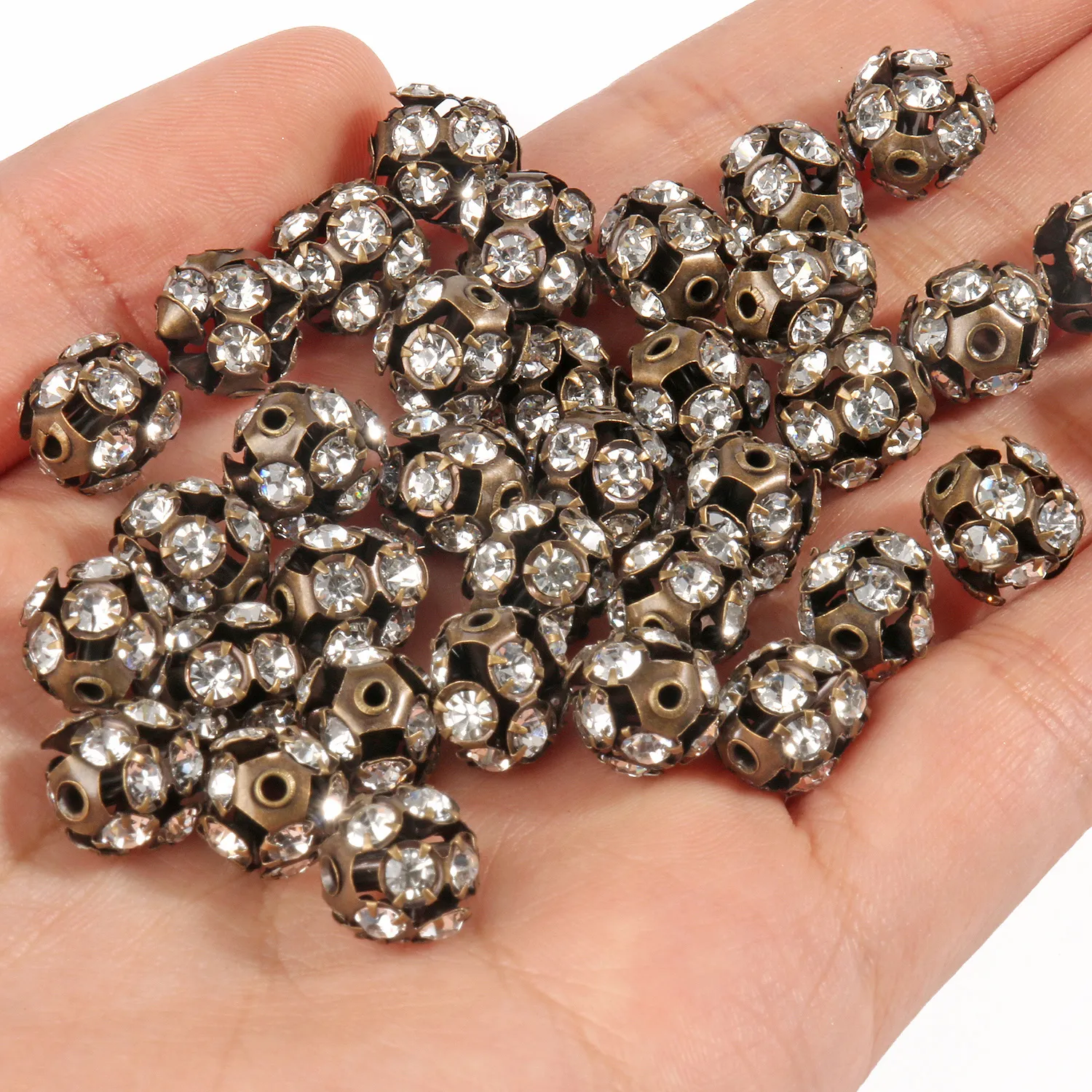 6mm 8mm 10mm AB Color Rhinestone Ball Shape Loose Metal Crystal Beads ...