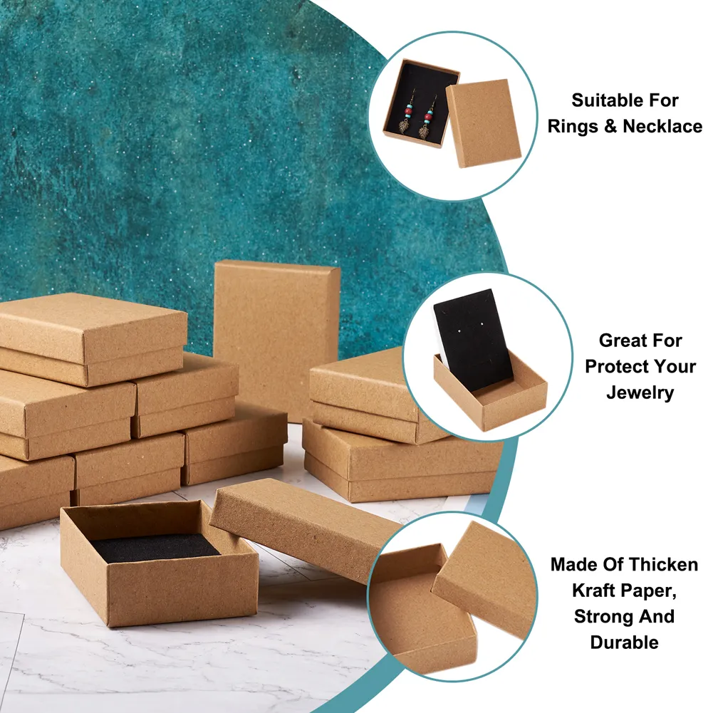 Kraft Jewelry Box Gift Cardboard Boxes with Sponge for Ring Necklace ...