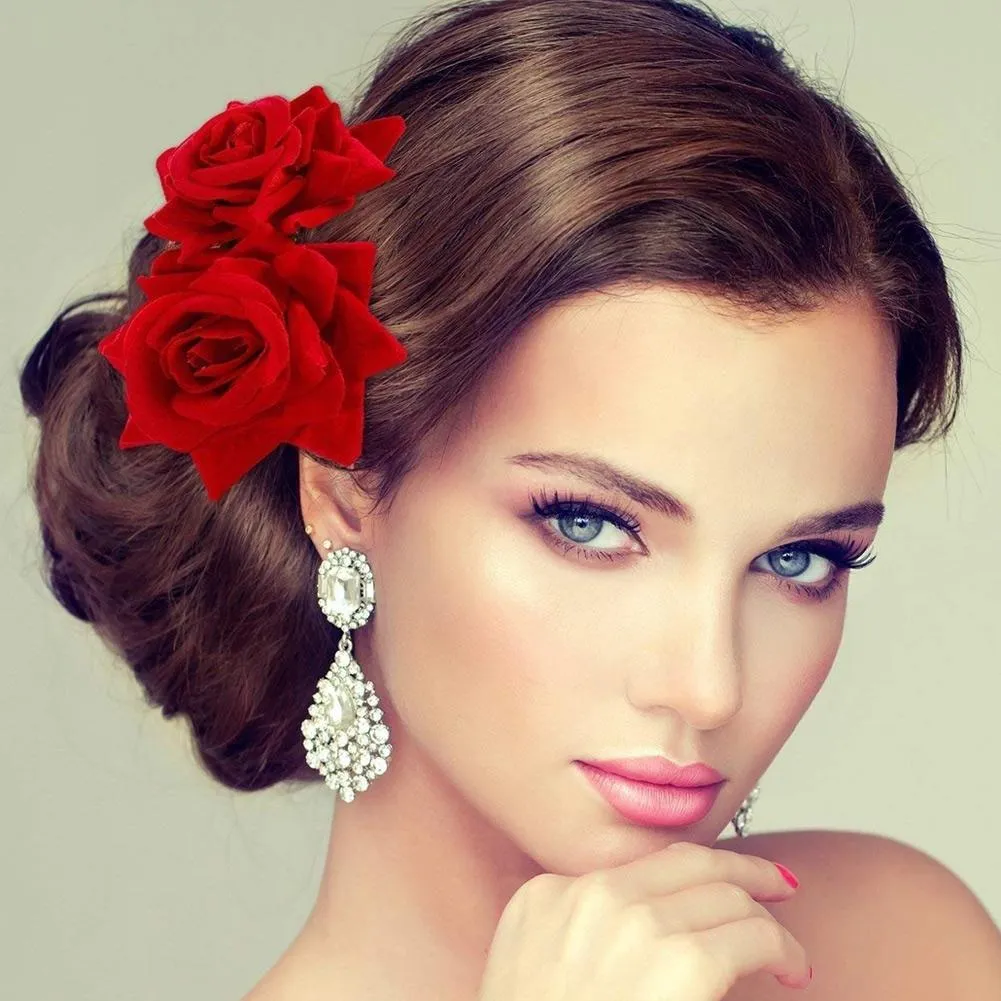 Artificial Rose Flower Hair Comb Double Silk Velvet Rose Metal Hair ...