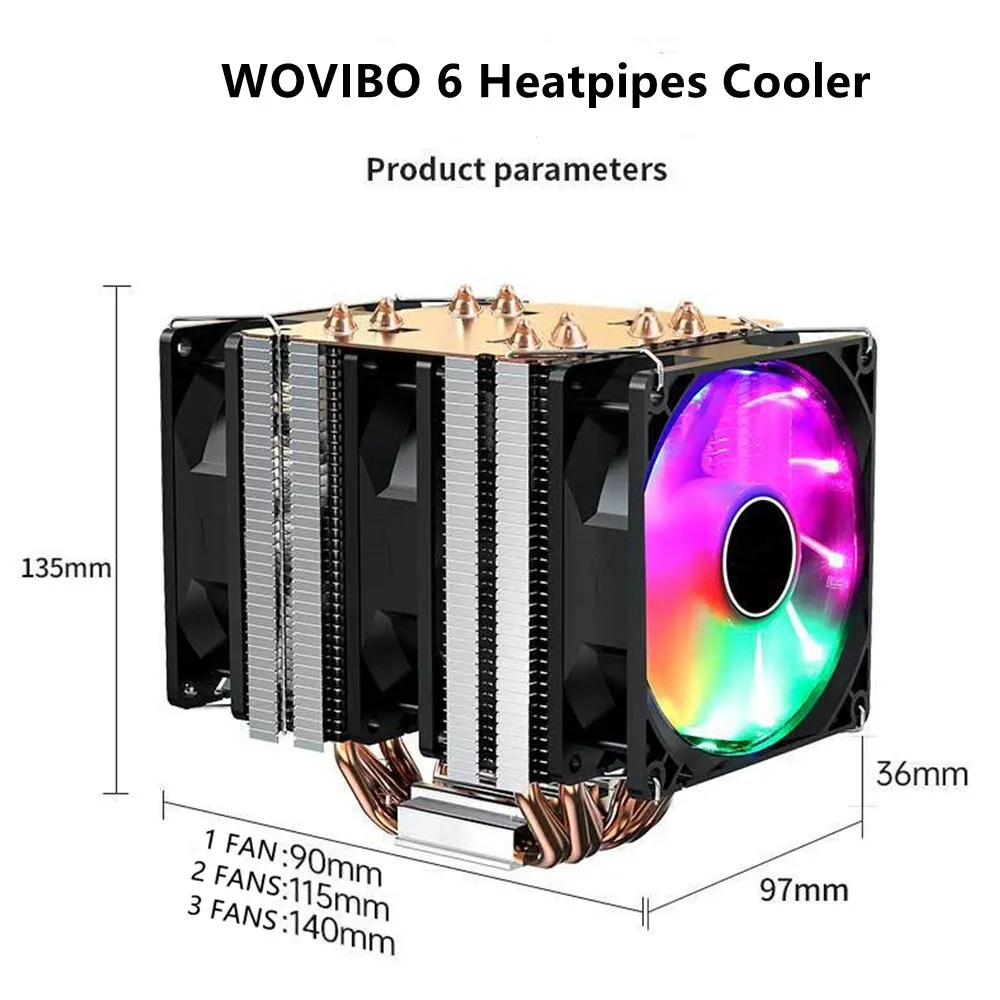 DHgate.com:RGB CPU Cooler Radiator, 6 Heatpipes Silent PWM 4PIN 150W ...