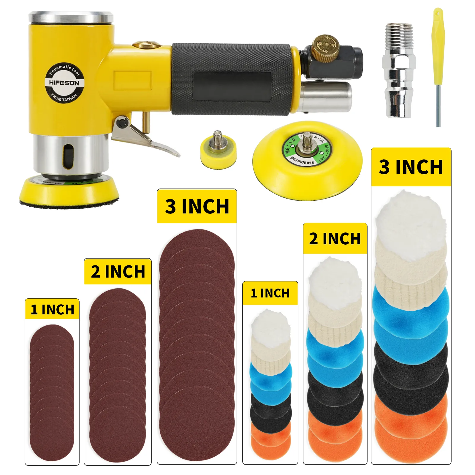 HIFESON Mini 2/3 Air Sander Kit - Pneumatic Polisher Grinder Buffer ...