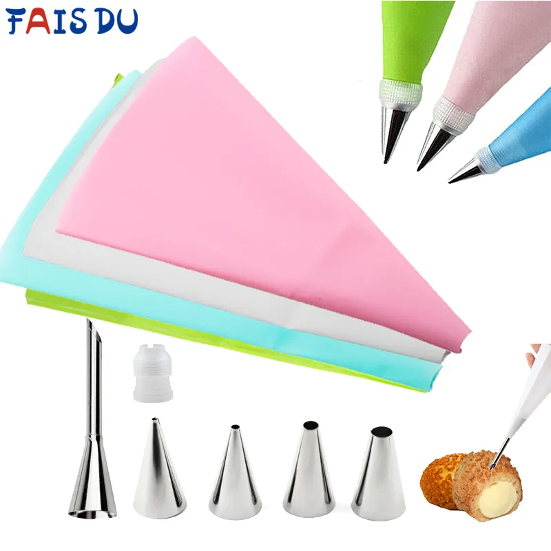 Reusable Silicone Pastry Bag Set: Cake Decorating Icing Bags & Dessert ...