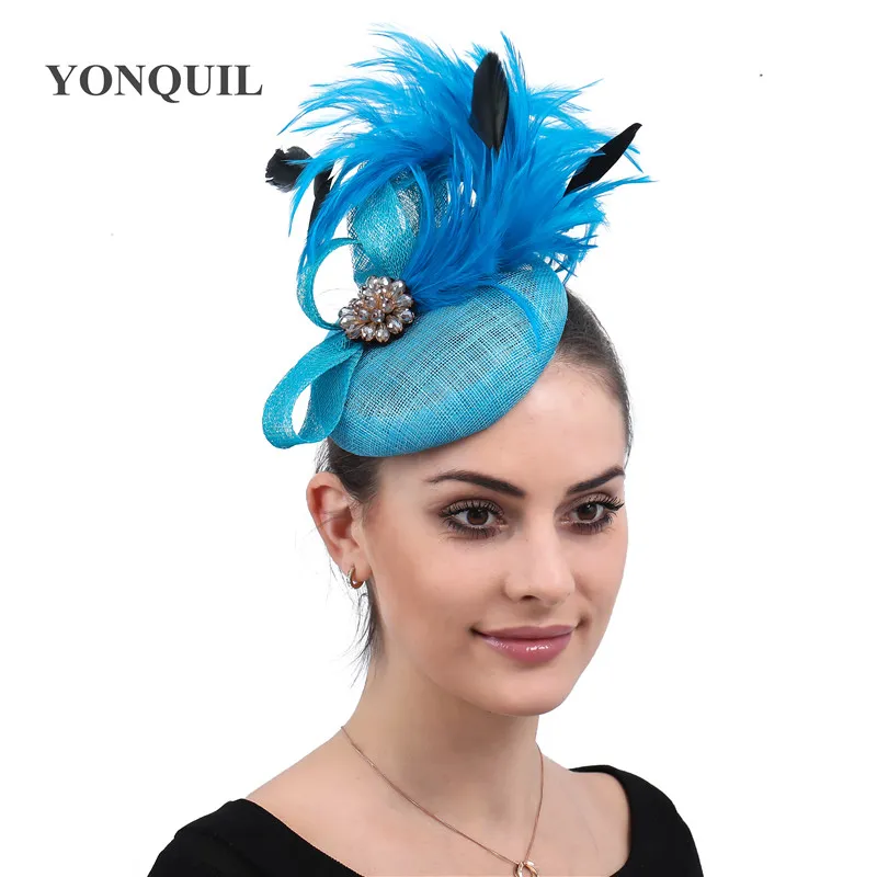 Turquoise Sinamay Women Elegant Fascinators Fancy Feathers Hat for ...