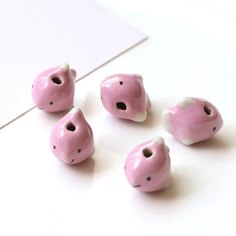 Hand-painted Ceramic Animal Beads Fish Turtle Cat Head for DIY Beaded ...