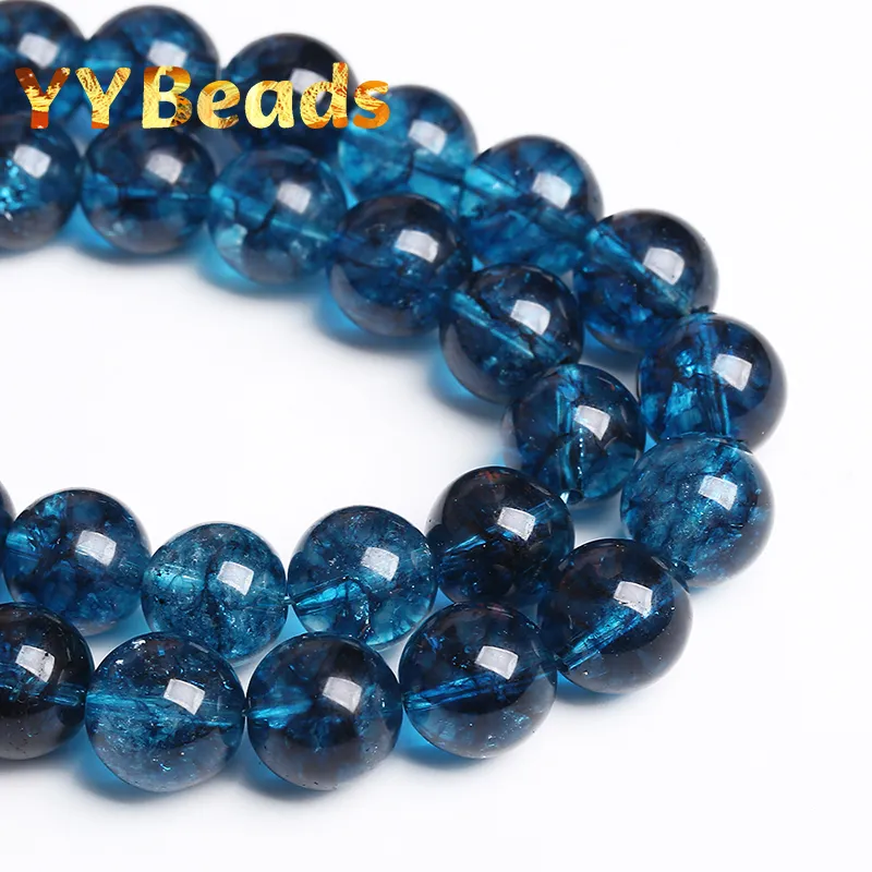 Natural Dark Blue Crackle Crystal Stone Beads Round Loose Beads for ...
