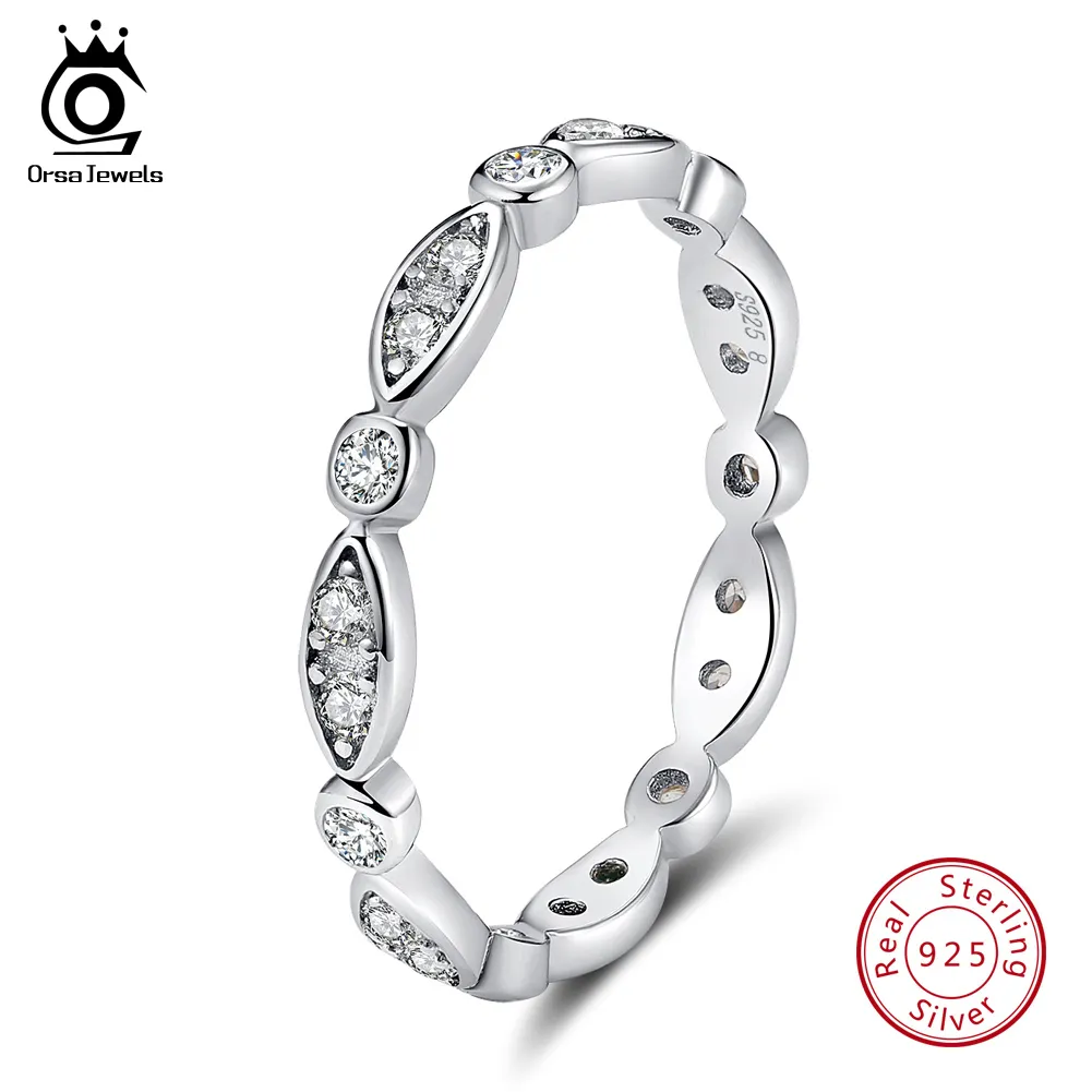 ORSA JEWELS 925 Sterling Silver Marquise CZ Geometric Stackable Rings ...