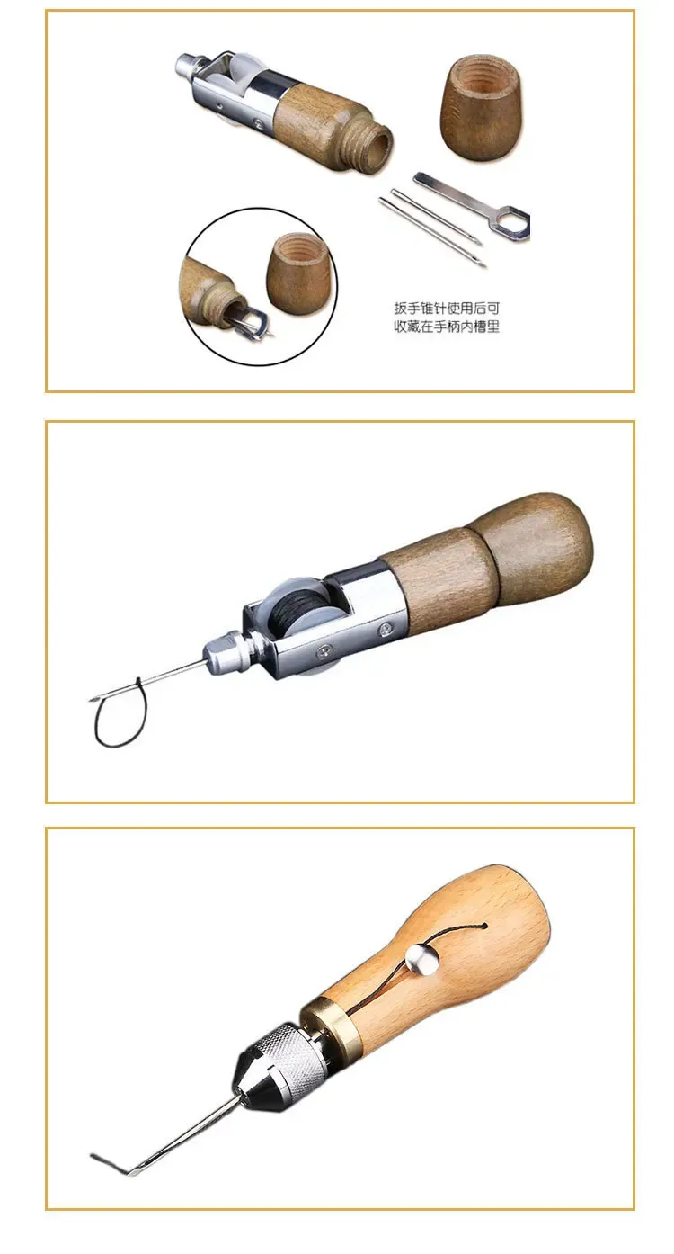 Leather Awl Kit with Waxed Thread for Hand Sewing Leather Craft Edge ...