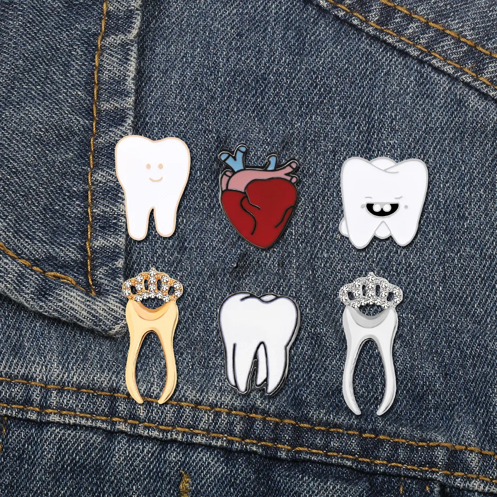 Tooth Enamel Pins Gold/Silver Dental Anatomy Heart Badges For Doctors ...