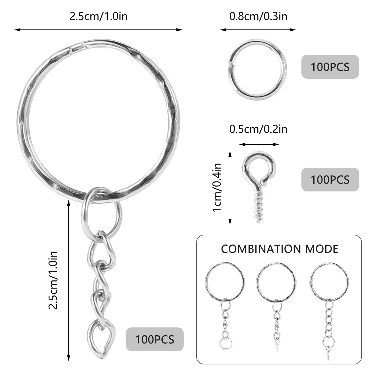 100/Silver Metal Plated Blank Keyring Keychain Split Ring Lobster Clasp ...