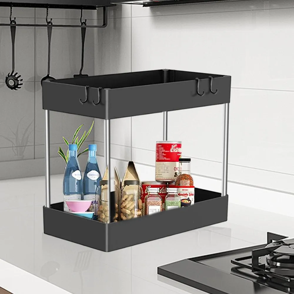 2-Tier Under Sink Storage Organizer Rack for Kitchen and Bathroom ...