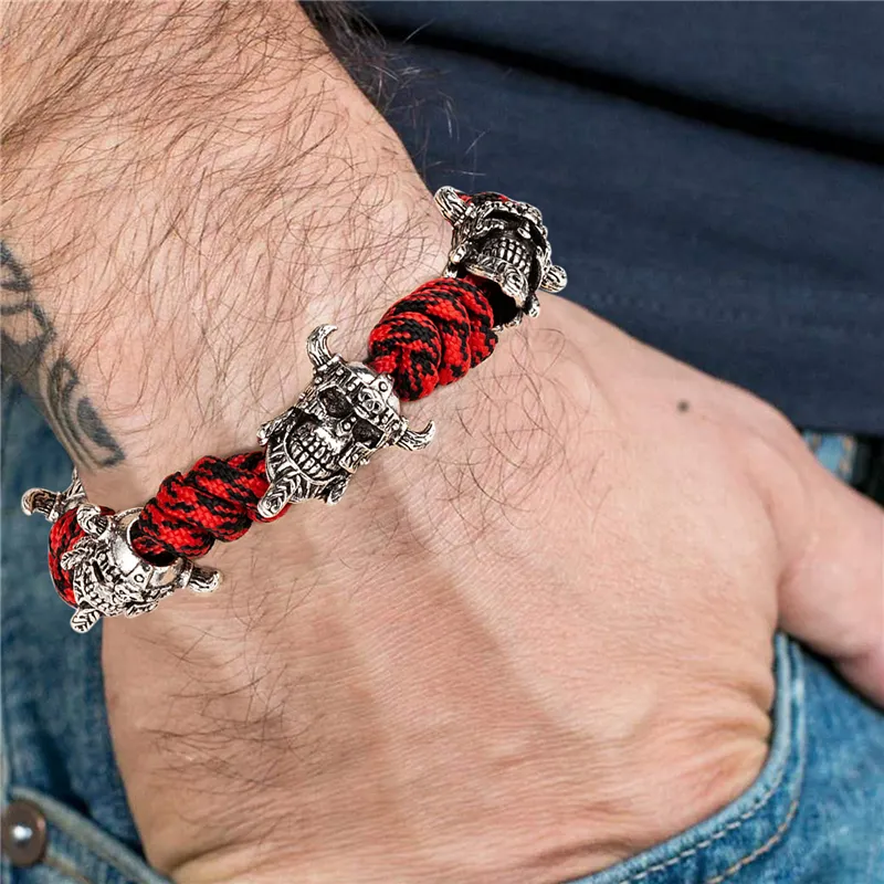 Norse Viking Pirate Bracelets for Men, Navy Woven Lanyard Survival Rope ...