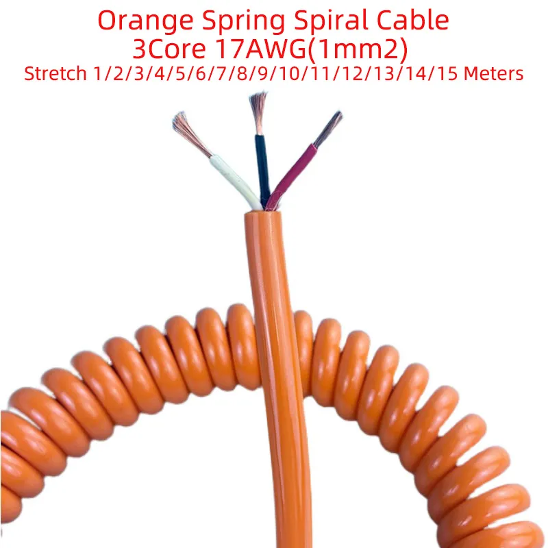 Orange Spring Spiral Cable 3-Core 17 AWG 1 mm² Telescopic Wire ...