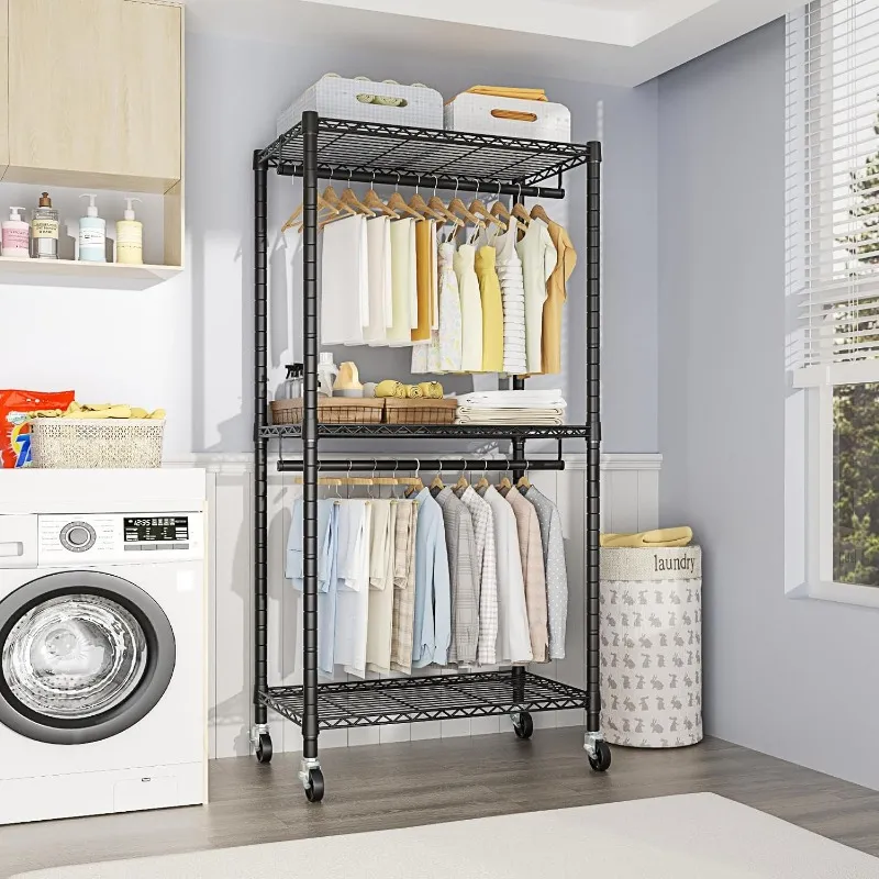 Heavy Duty 3 Tier Garment Rack With Lockable Casters For Closet Loft ...
