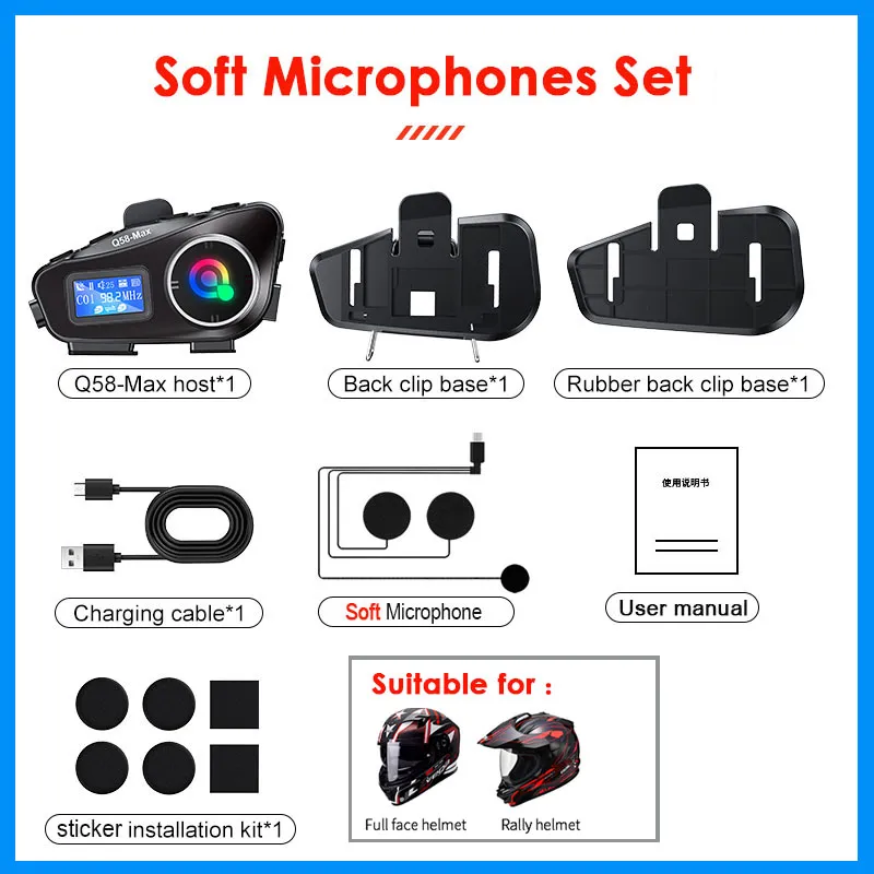 Bluetooth Full Face Motorcycle Helmet Intercom: LCD FM Headset, 500m ...