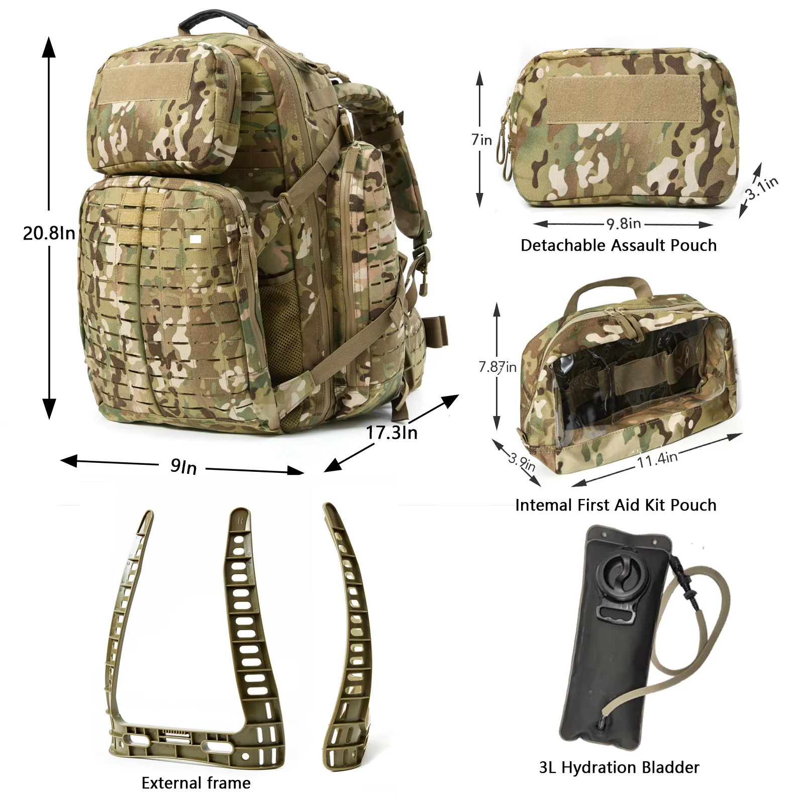 Akmax MIL MOLLE Tactical Assault travel backpack - Medium Size, 3-Day ...