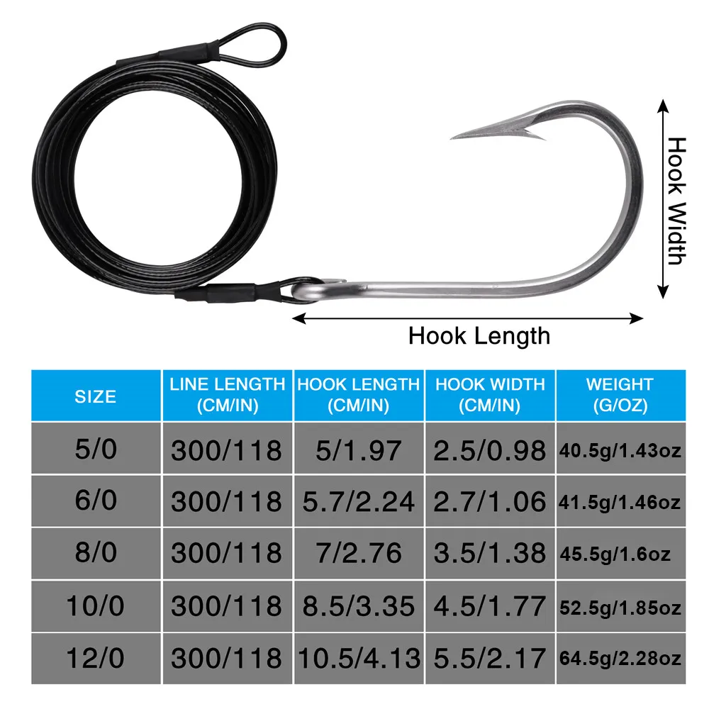 400LB Tuna Fishing Hooks, Big Game Trolling Rigs with Nylon Coated ...